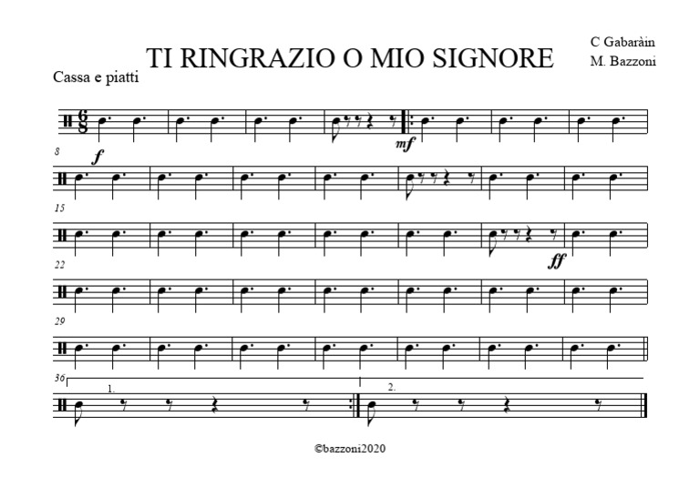 Ti Ringrazio o Mio Signore Cassa e Piatti | PDF