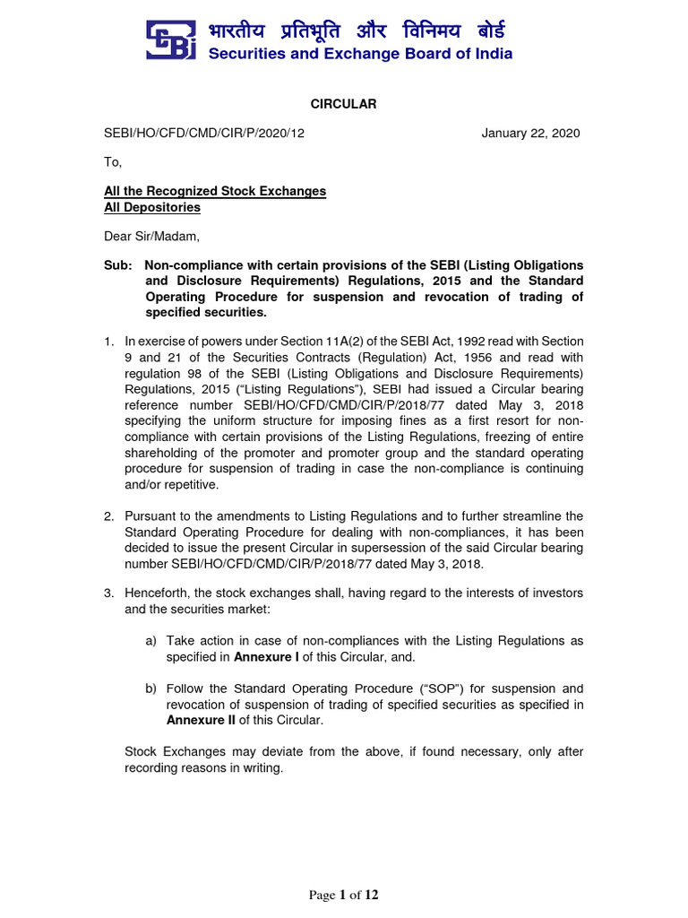SEBI Circular on Non-Compliance Penalties | PDF | Regulatory Compliance ...
