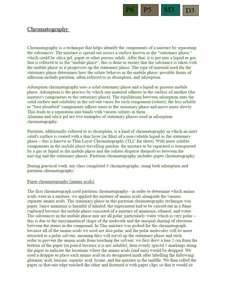 Chromatography Practical Assignment | PDF | Chromatography | Thin Layer Chromatography