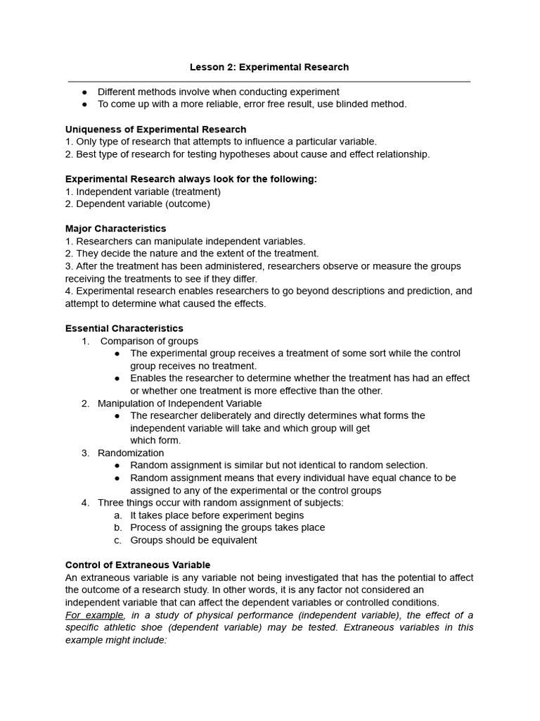 Experimental Research | PDF | Experiment | Dependent And Independent Variables