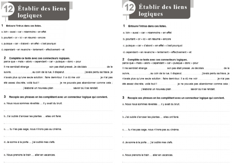 Fiche Exercices Etablir Des Liens Logiques | PDF