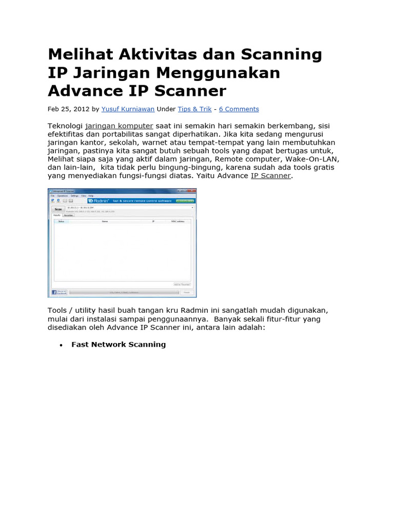Melihat Aktivitas Dan Scanning Ip Jaringan Menggunakan Advance Ip Scanner Pdf 