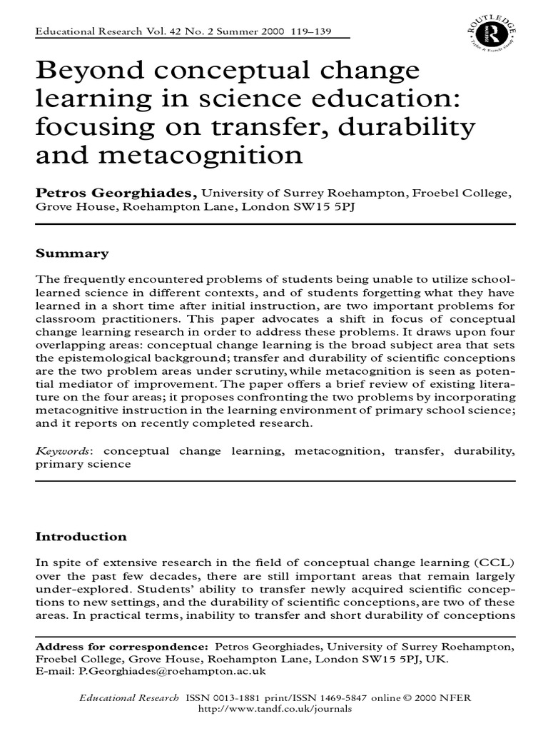 Beyond Conceptual Change Learning in Science Education | PDF | Metacognition | Learning
