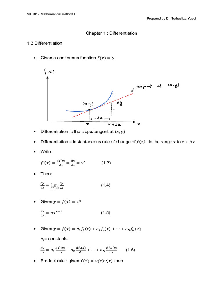 Chapter - 1 1.3 Differentiation | PDF | Derivative | Differential Calculus