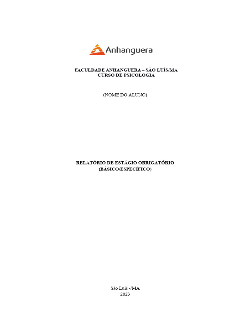 Modelo de Relatório de Estágio Anhanguera | PDF | Tecnologia e Engenharia