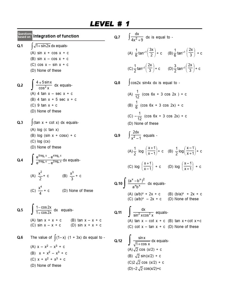 01 Indefinite Integration Pdf Physical Quantities Mathematical Relations