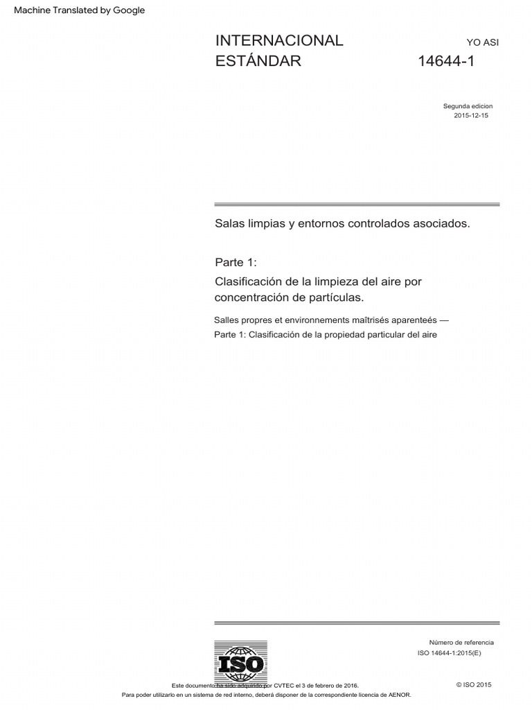 ISO 14644-1 Version 2015 Traducida | PDF | Muestreo (Estadísticas ...