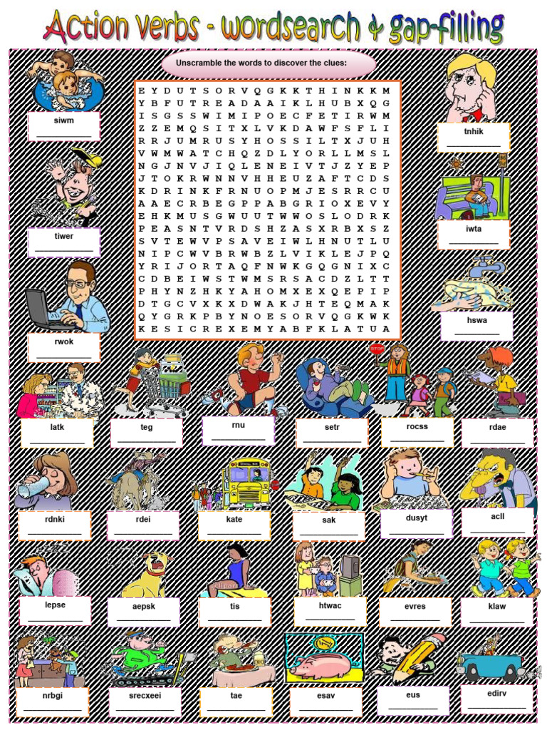Action Verbs and Present 3 Tasks Grammar Drills Wordsearches - 144131 | PDF