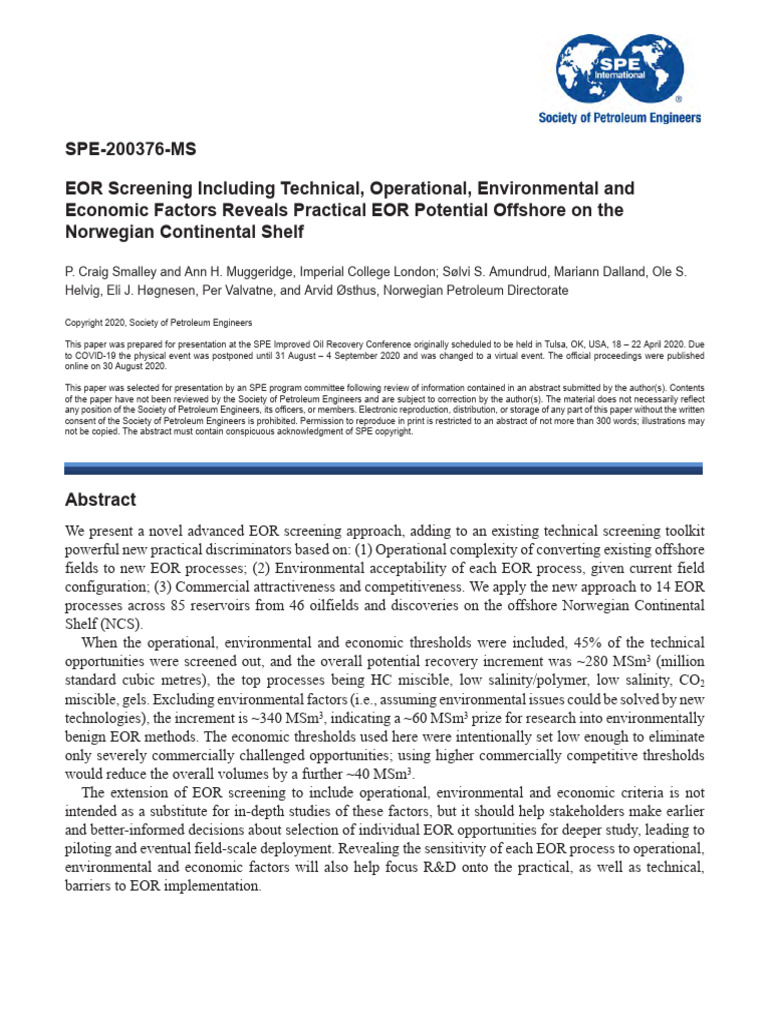 Eor Screening | PDF | Enhanced Oil Recovery | Petroleum Reservoir