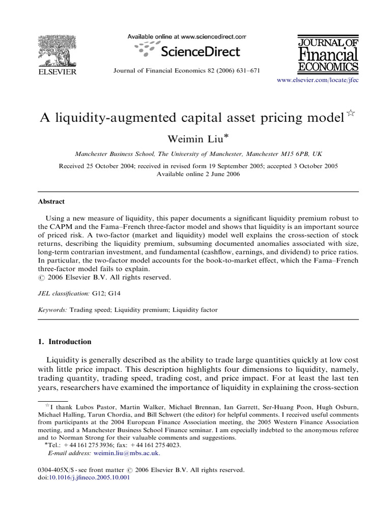 Liquidity Premium in Asset Pricing Models | PDF | Market Liquidity ...