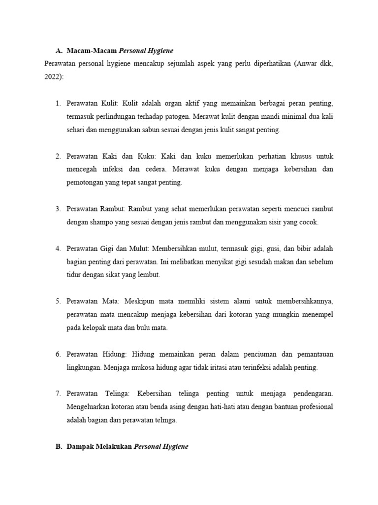 Macam-Macam Personal Hygiene | PDF | Kesehatan Holistik