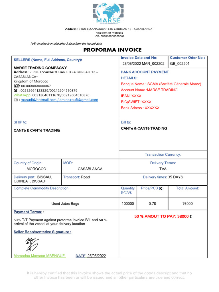 PF - Invoice - Used Jutes Bag | PDF | Invoice | Payments