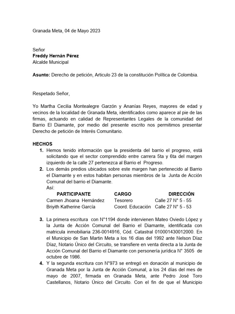 Solicitud de Limitación Barrio El Diamante | PDF | Granada