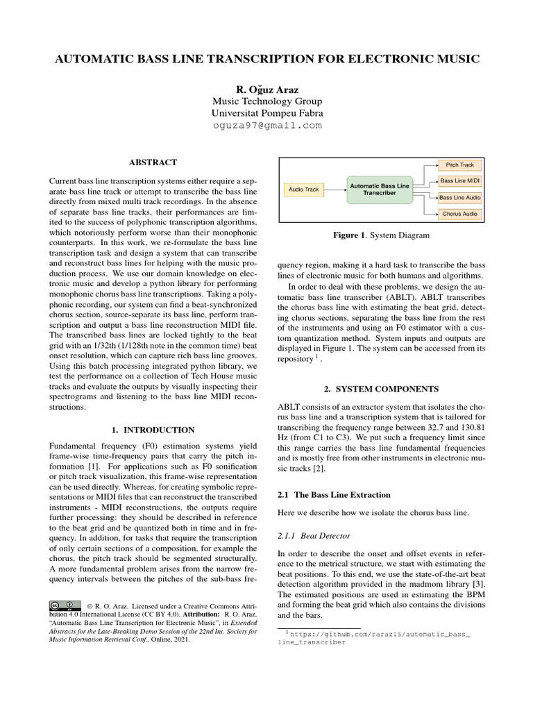 Automatic Bass Line Transcription | PDF | Pitch (Music) | Sound