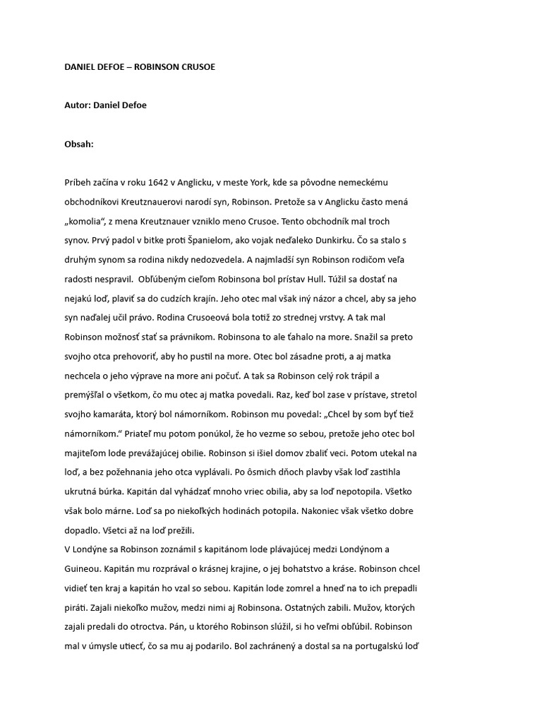 Daniel Defoe Robinson Crusoe | PDF