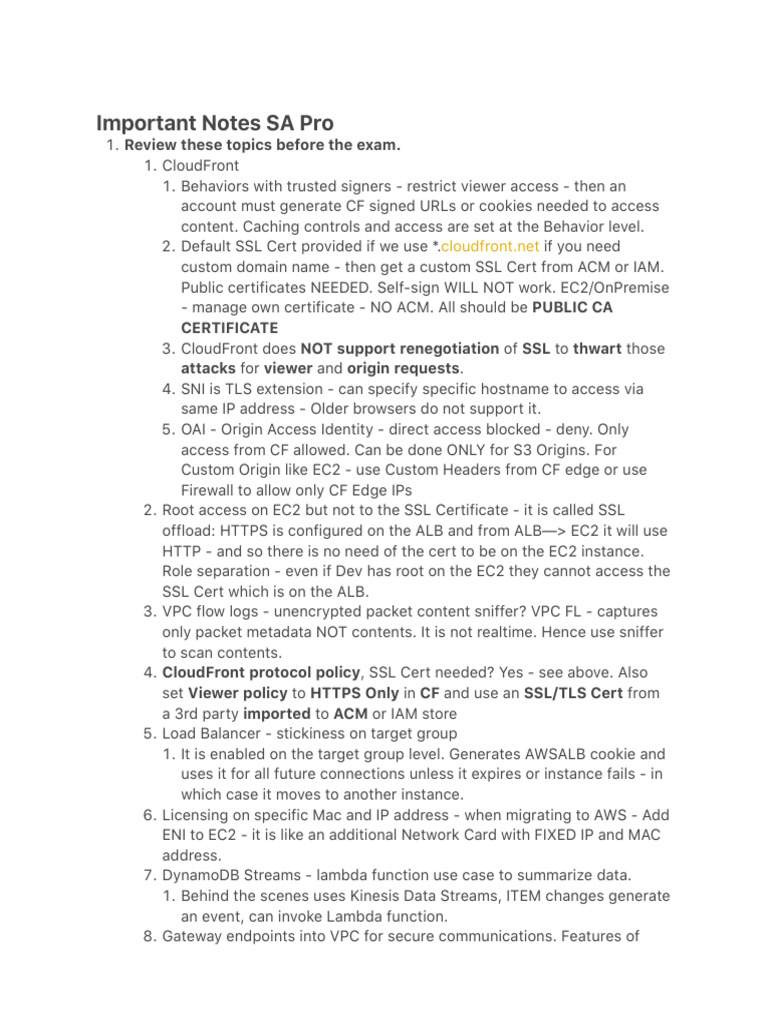 SA Pro Important Notes | PDF | Transport Layer Security | Ip Address