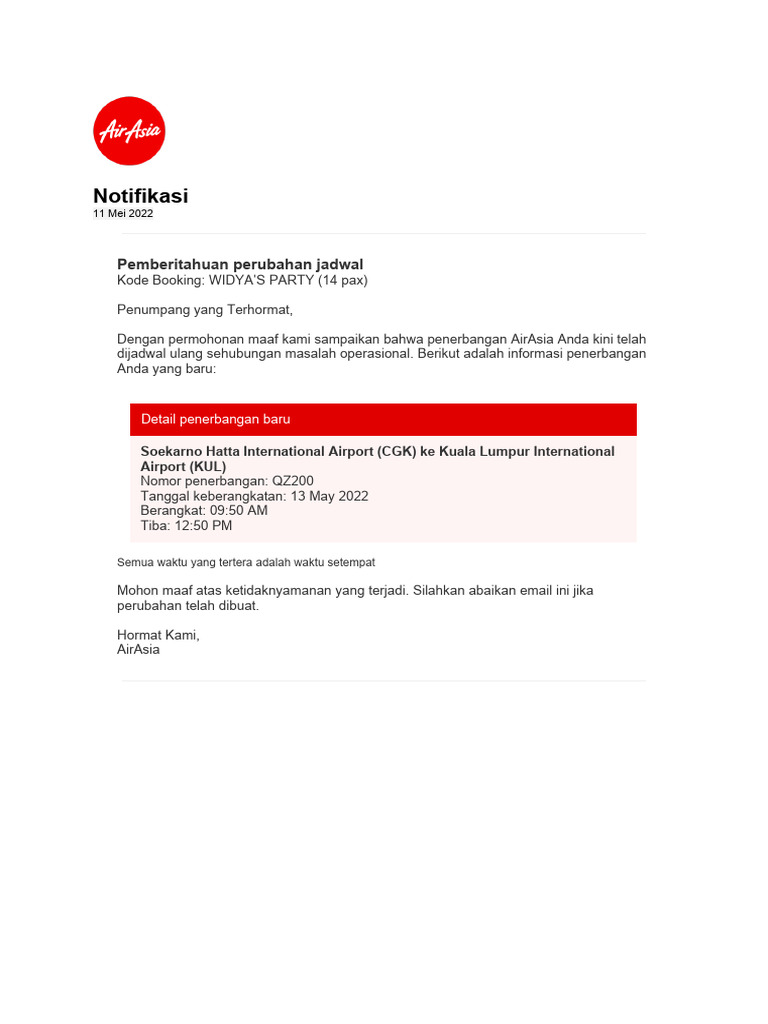 Notifikasi Air Asia | PDF