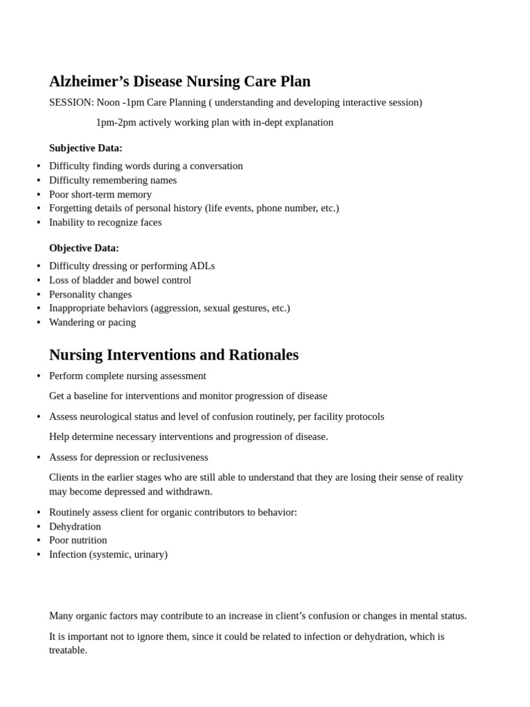 Alzheimer's Disease Nursing Care Plan | PDF | Alzheimer's Disease | Anxiety