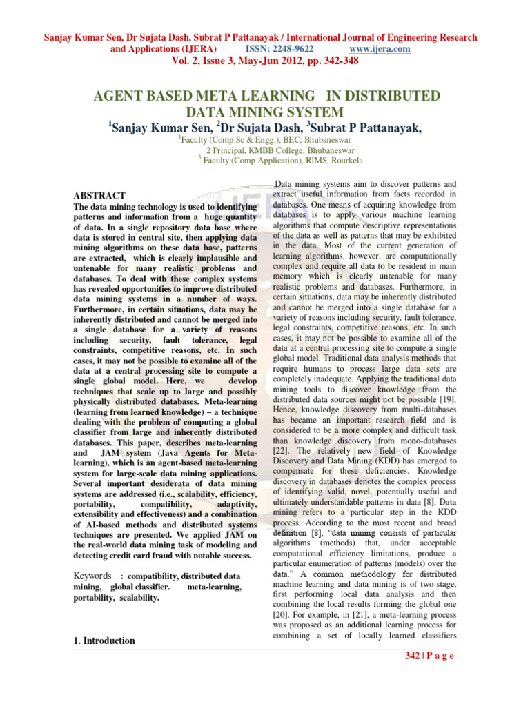 Agent Based Meta Learning in Distributed | PDF | Machine Learning | Data Mining