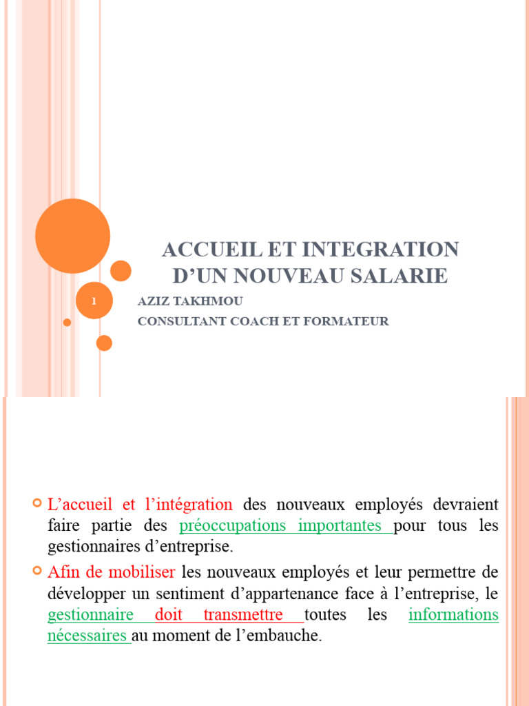 Accueil et Intégration des Nouveaux Employés | PDF | Consultant