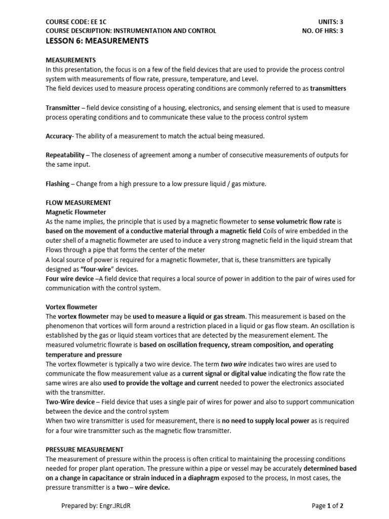 Ee 1C Lesson 6 Measurements | PDF | Flow Measurement | Computer Engineering
