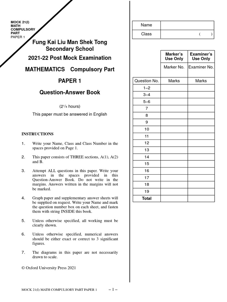 Secondary Math Exam Paper | PDF | Area | Mathematics
