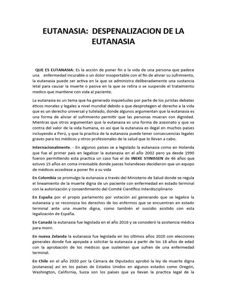 LA EUTANASIA TAREA FINAL | PDF | Derechos humanos | Suicidio