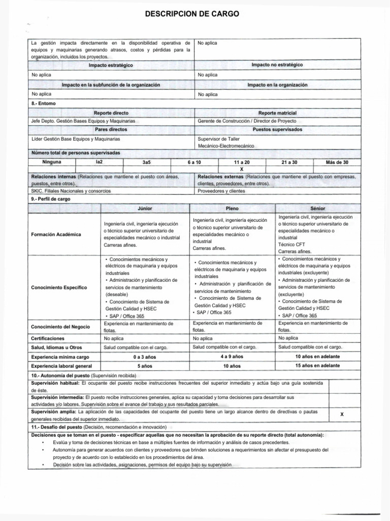 Perfil de Cargo Supervision - OCR | PDF | Indicador de rendimiento | Business
