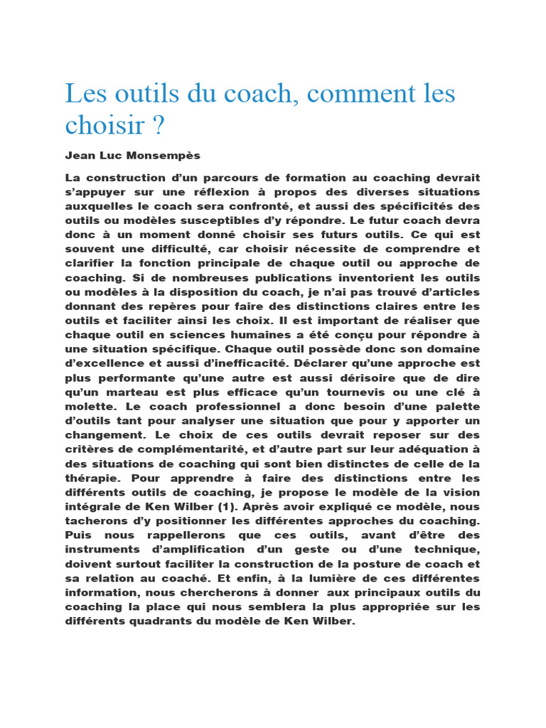 Outils de Coaching : Choix et Approches | PDF | Programmation neuro ...