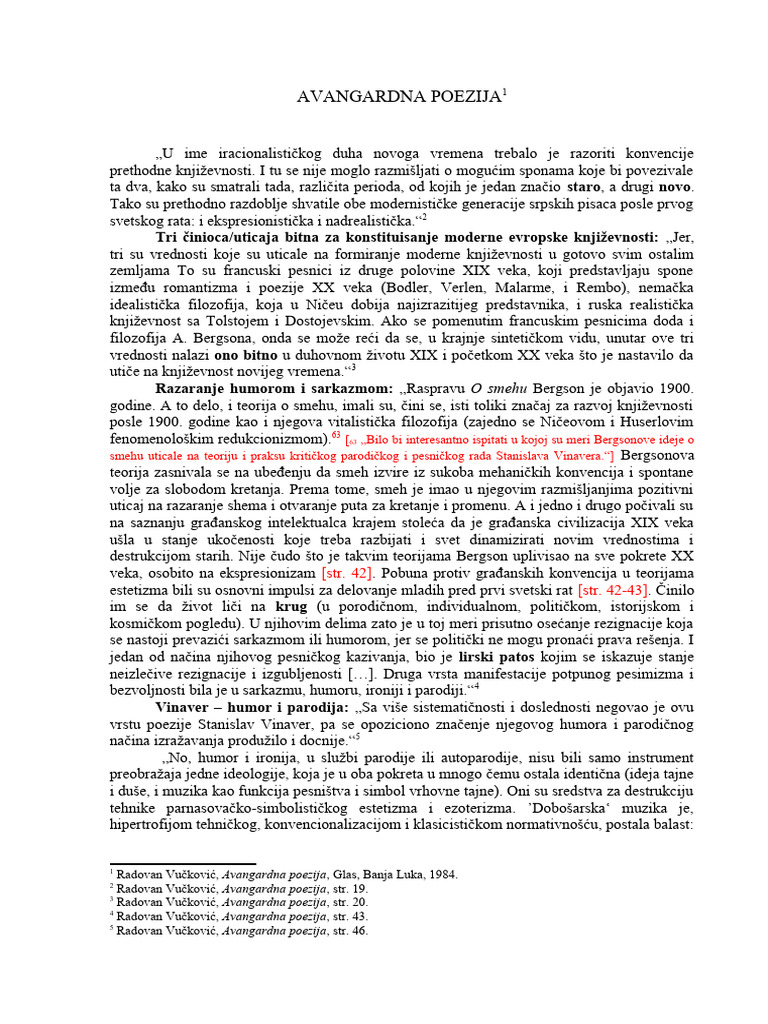 Radovan Vuckovic Avangardna Poezija | PDF