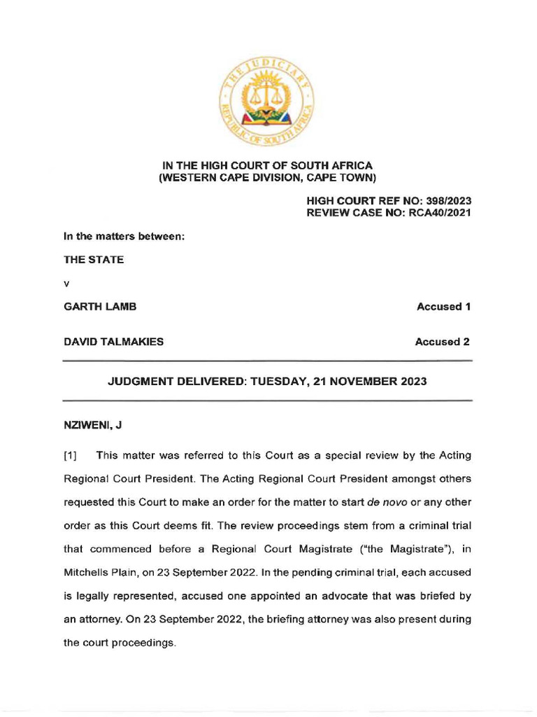 Talmakkies Case Judgment Over Magistrate 21.11.2023 | PDF | Judicial ...