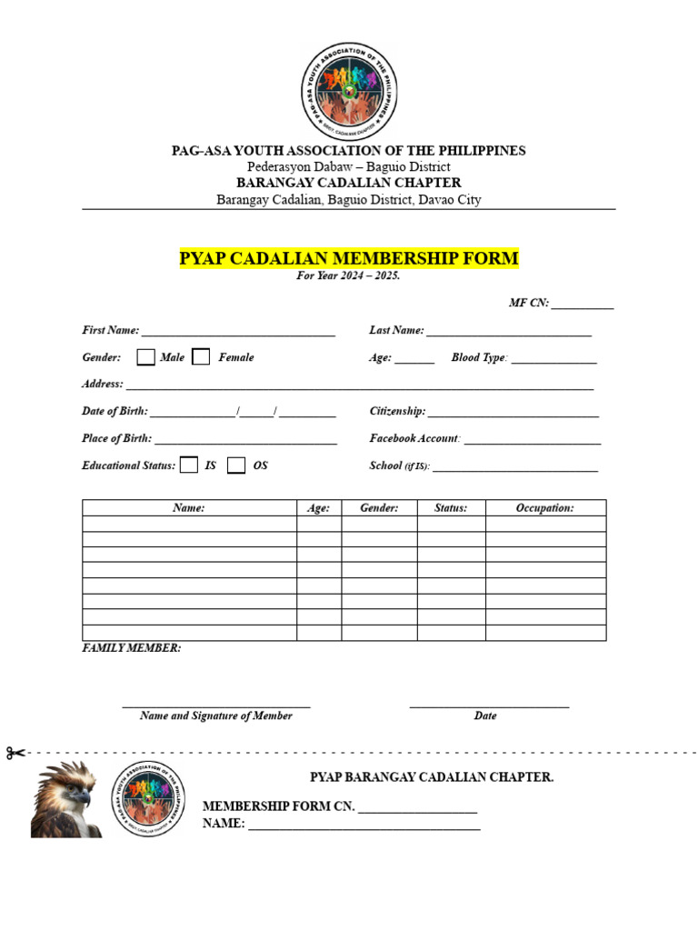 Membership Form Pyap | PDF