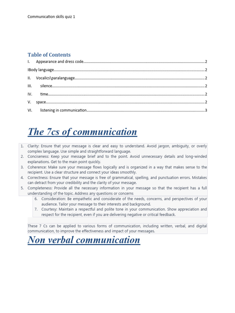 Communication Skills Quizz 1 | PDF | Communication | Nonverbal ...
