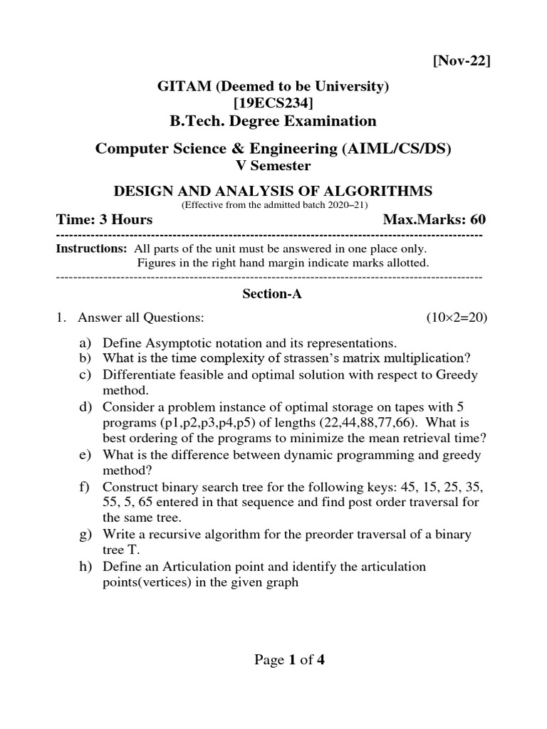 19ecs234 - Design and Analysis of Algorithms | PDF | Dynamic ...