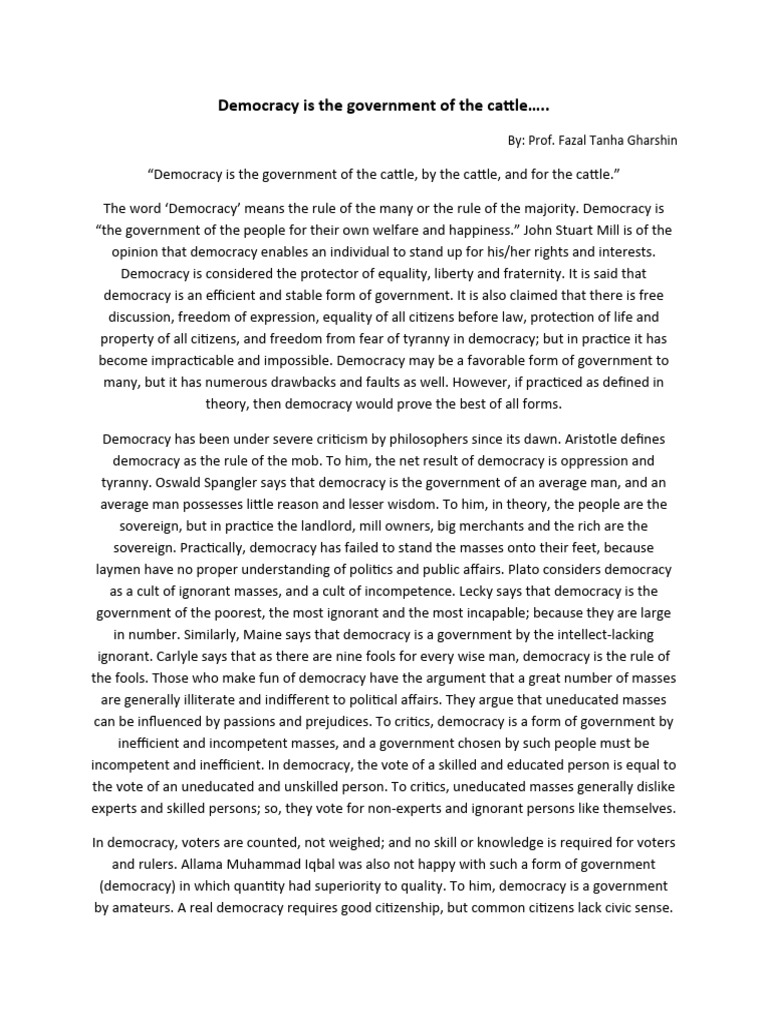 Democracy Is The Government of The Cattle | PDF | Democracy | Political ...