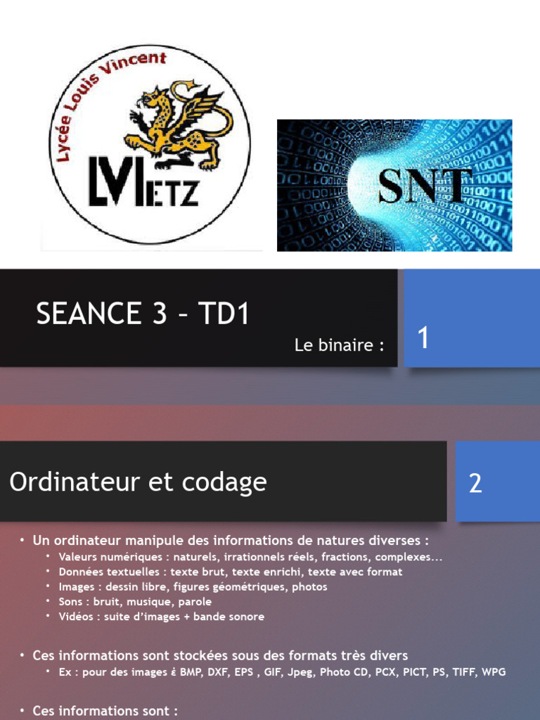 TD1 Binaire Explications | PDF | Codage des caractères | Bit
