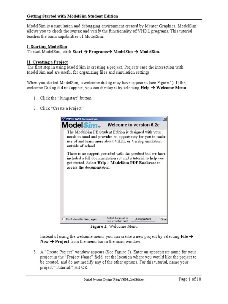 Getting Started With Modelsim Student Edition: Digital Systems Design ...
