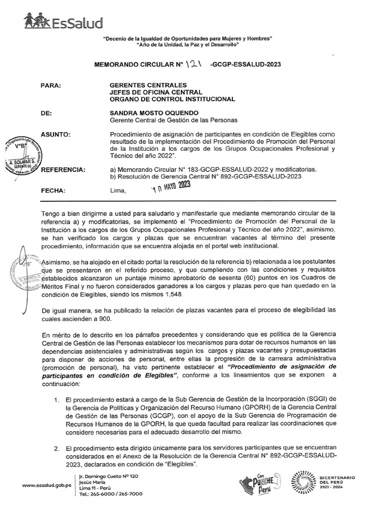Memorando Circular #121-Gcgp-Essalud-2023 | PDF Memorando Circular #121-Gcgp-Essalud-2023 | PDF