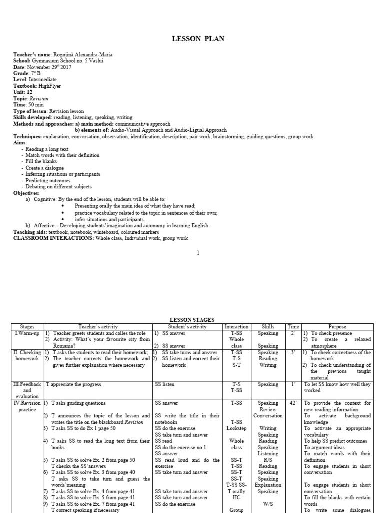 0_lesson_plan_revison_7 | PDF | Lesson Plan | Teachers