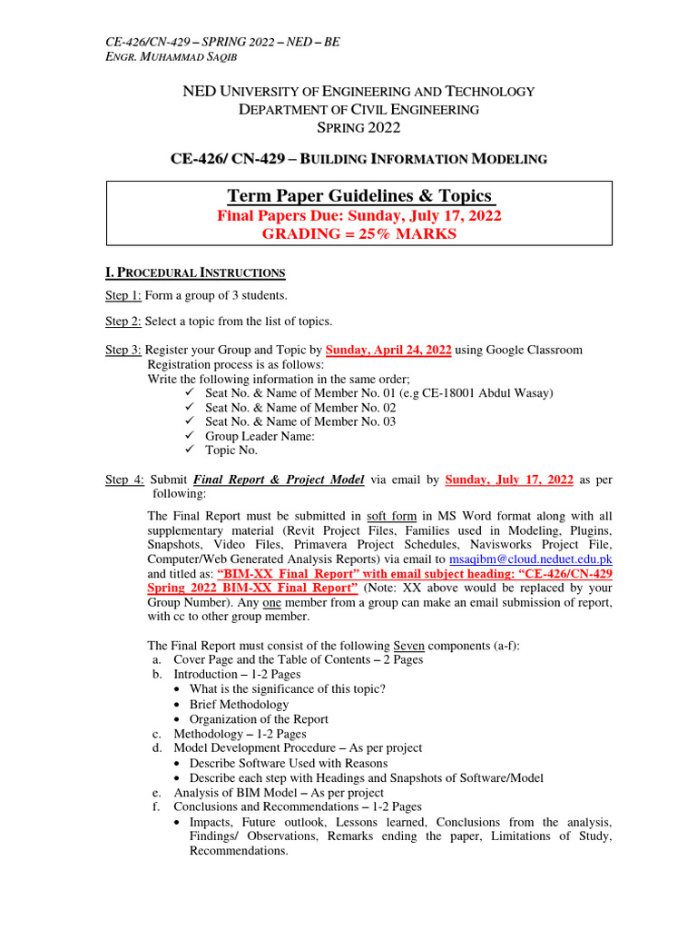 01 - CE426-CN429 Spring 2022 Term Paper Guidelines - v2 | PDF ...