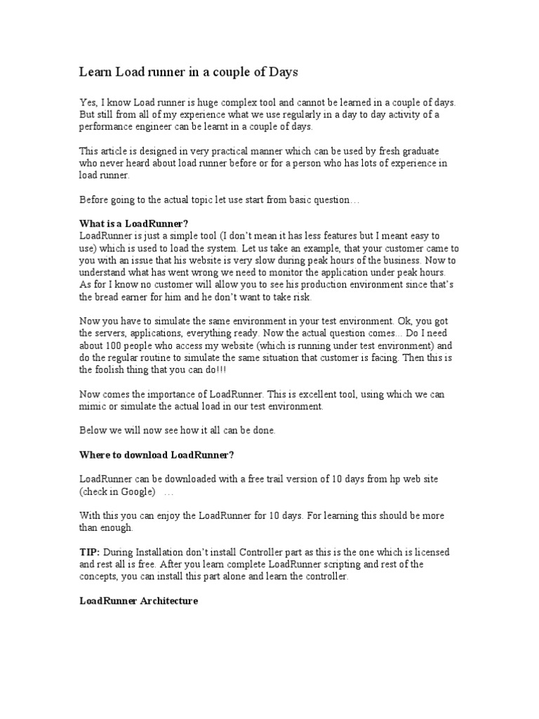 Learn Load Runner in A Couple of Days: What Is A Loadrunner? | PDF | Hypertext Transfer Protocol ...