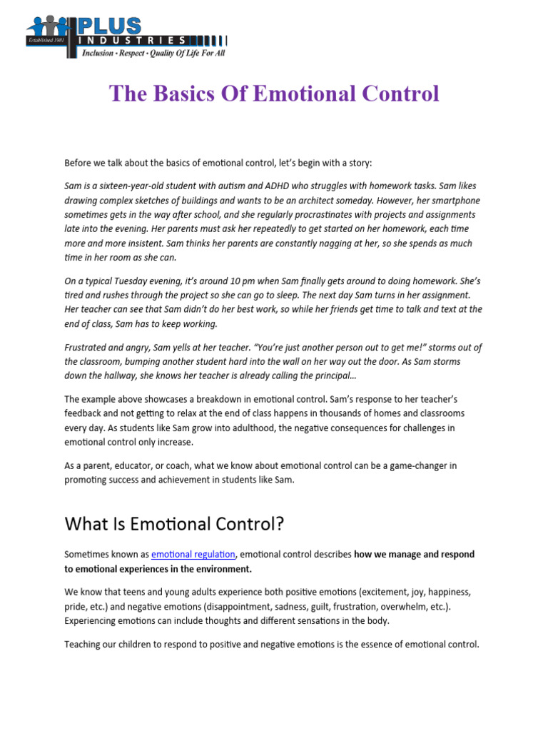 Understanding Emotional Control Basics | PDF | Emotions | Adolescence