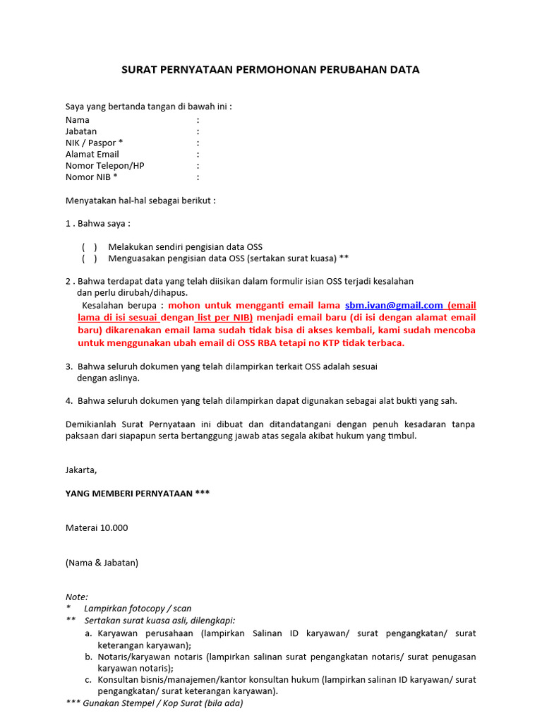 Format Permohonan Perubahan Data | PDF