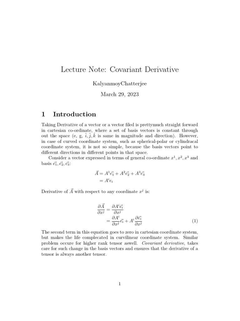 LECTURE NOTE Covariant Derivative | PDF | Euclidean Vector | Tensor