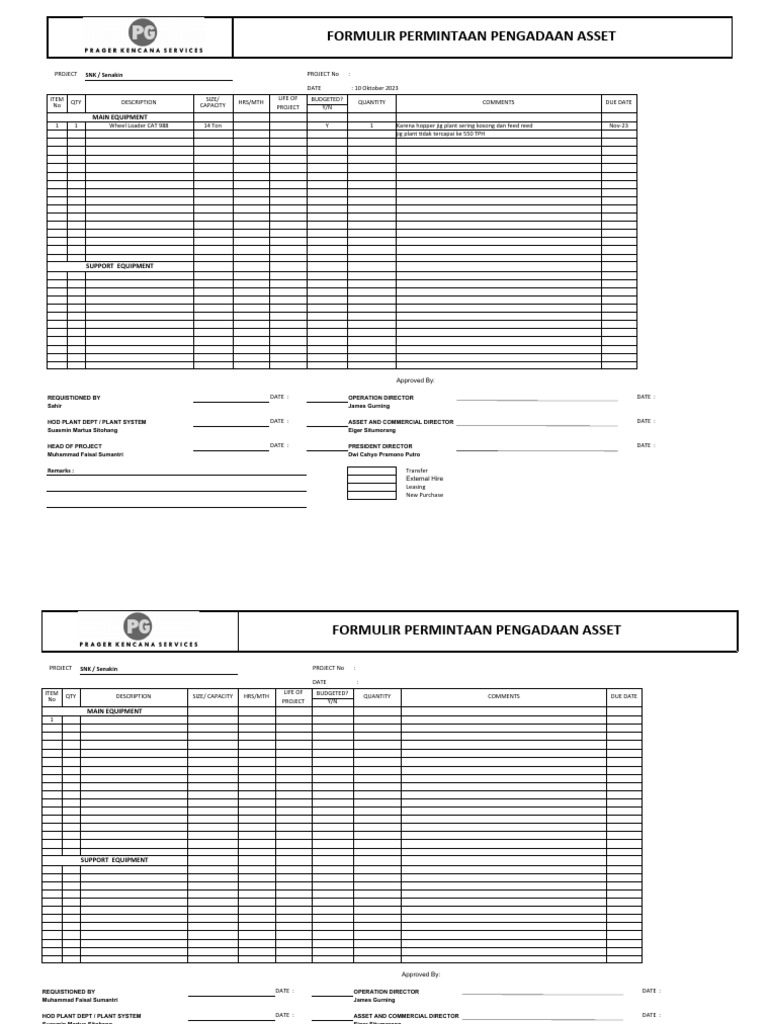 PG-AM-FORM-001-Form Permintaan Pengadaan Asset | PDF