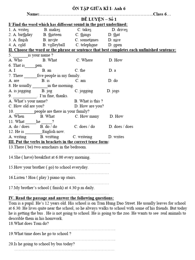 De Cuong On Tap Giua Ki I Anh 6 | PDF | English Language | Linguistics