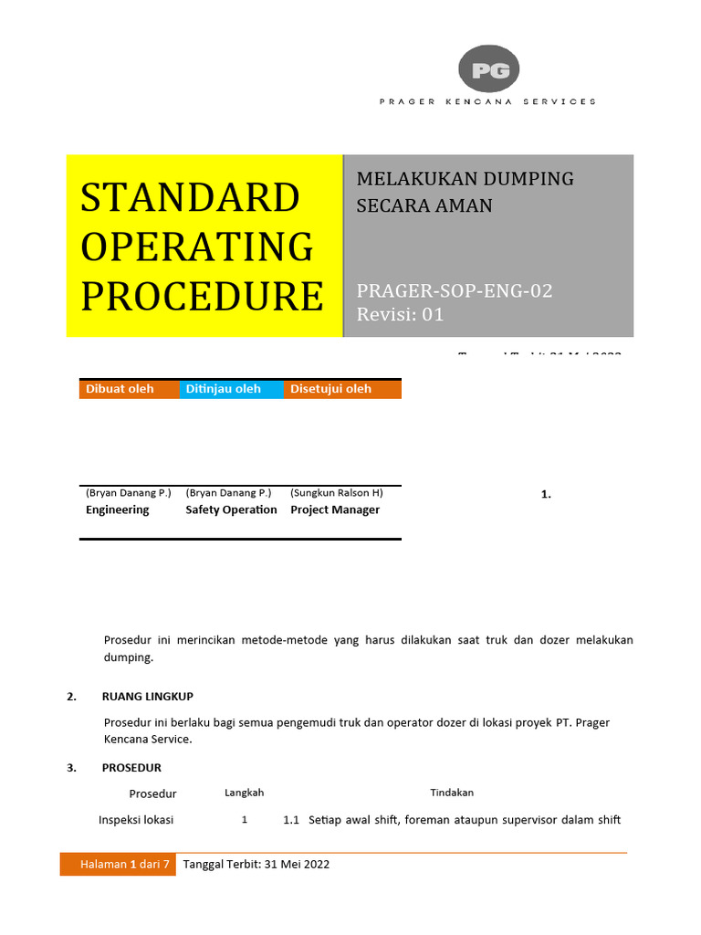 PRAGER-SOP-ENG-02-Melakukan Dumping Secara Aman | PDF