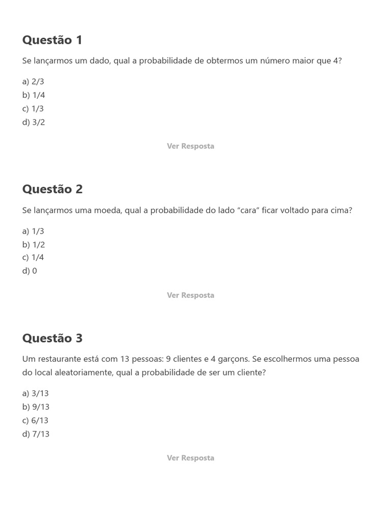 Exercícios de probabilidade resolvidos (fáceis) - Toda Matéria | PDF ...