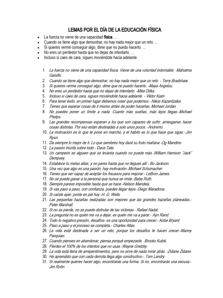 Frases y lemas para educación física | PDF