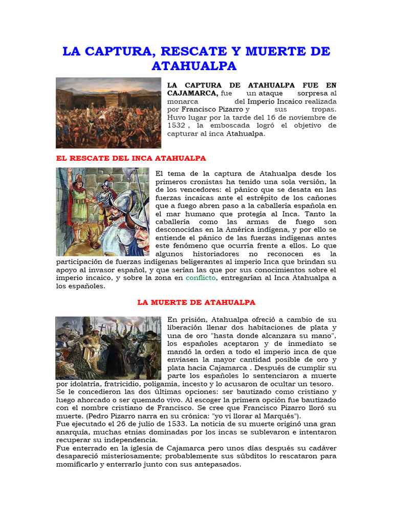 La Captura, Rescate y Muerte de Atahualpa | PDF | Imperio Inca ...